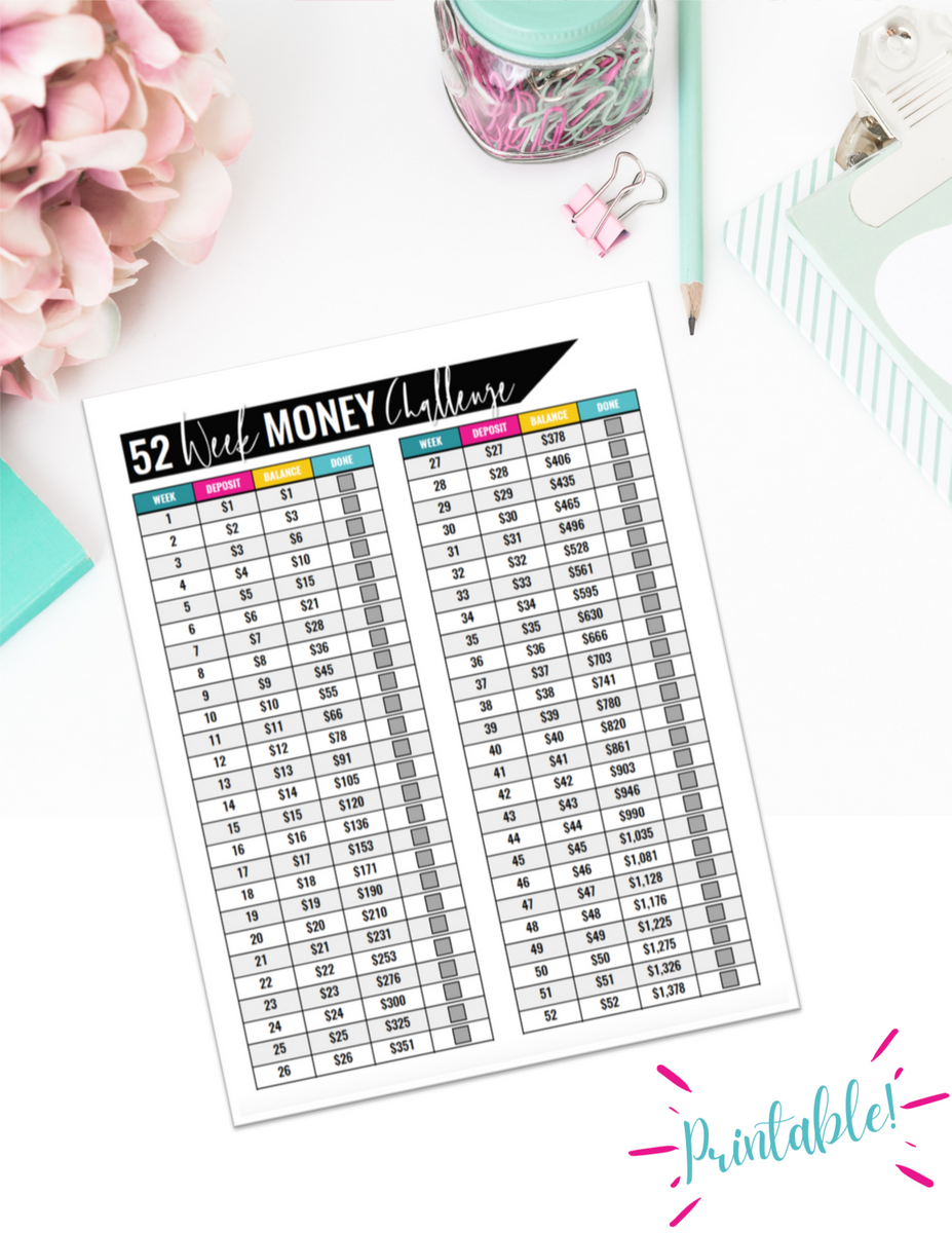 52 Week Money Saving Challenge Worksheet {Digital Download} – The Savvy ...